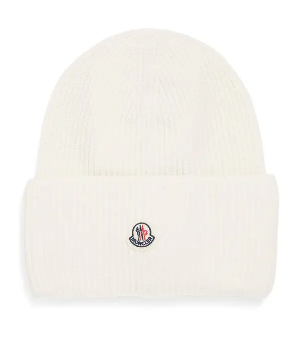Moncler Virgin Wool Ribbed Beanie - White