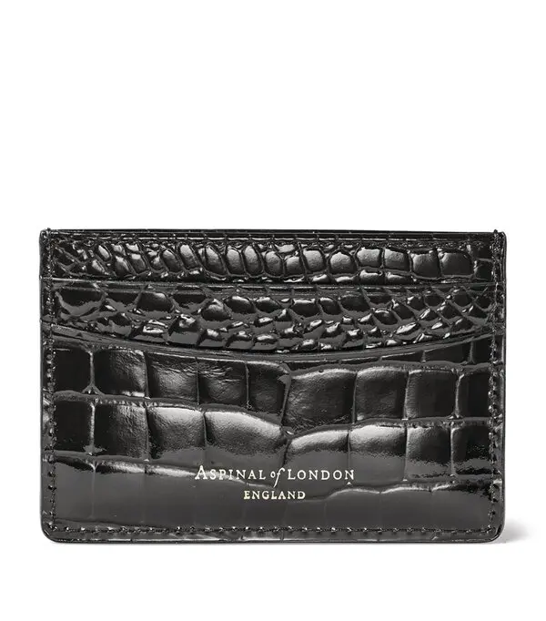 ASPINAL OF LONDON Croc-embossed Slim Card Holder - Black