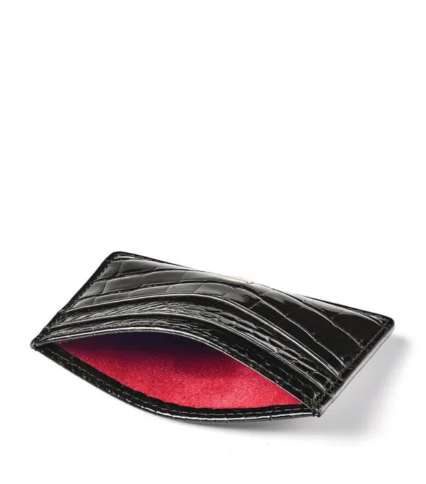 ASPINAL OF LONDON Croc-embossed Slim Card Holder - Black