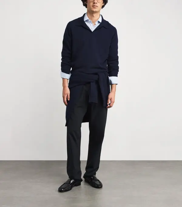 Harrods Cashmere Polo Sweater - Navy