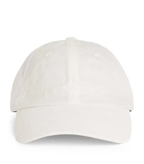 Stone Island Corduroy Baseball Cap With Logo - Ivory