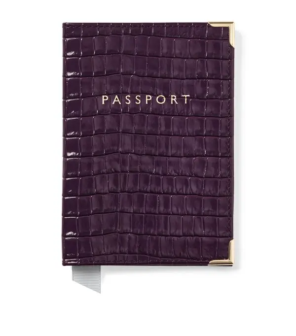 ASPINAL OF LONDON Leather Croc-embossed Passport Cover - Purple