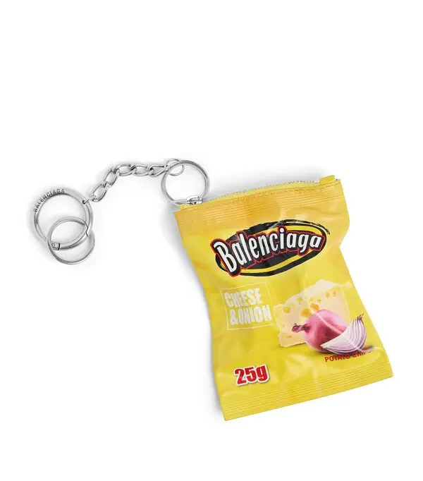 Balenciaga Calf Leather Chips Keyring - Yellow