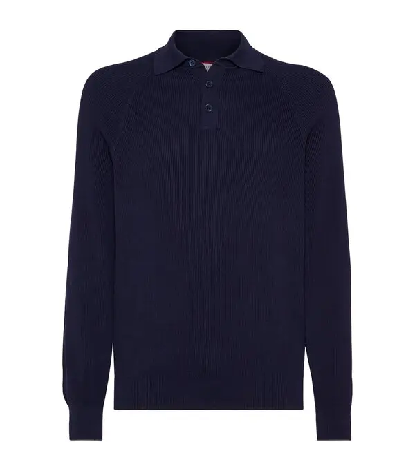 Brunello Cucinelli Cotton Polo Sweater - Blue