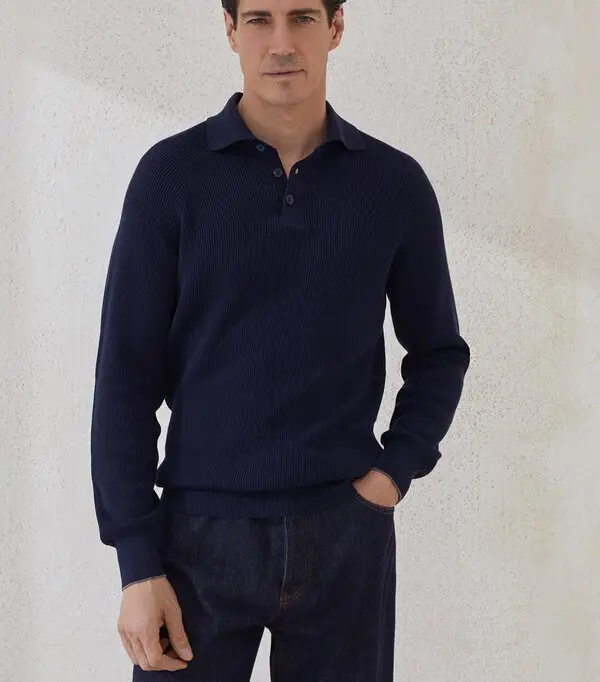 Brunello Cucinelli Cotton Polo Sweater - Blue