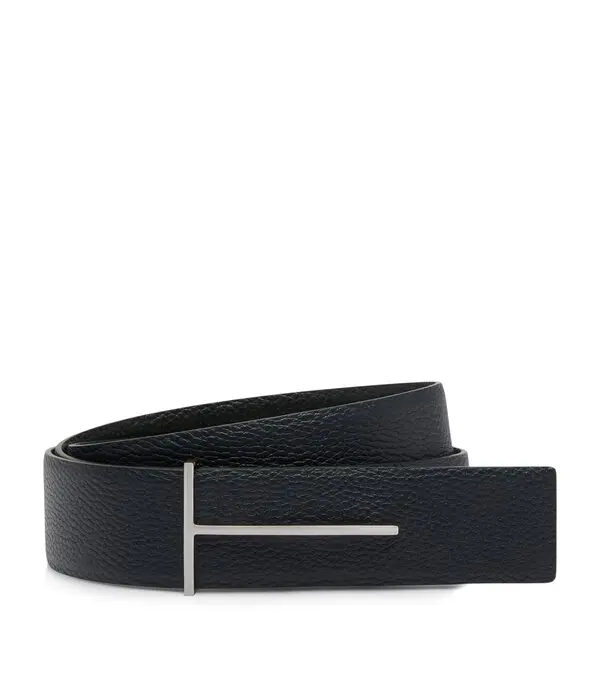 TOM FORD Calf Leather Belt With 't' Detail - Blue