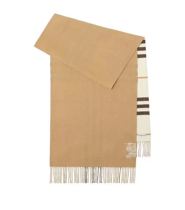 Burberry Cashmere Wide Reversible Ekd Scarf - White