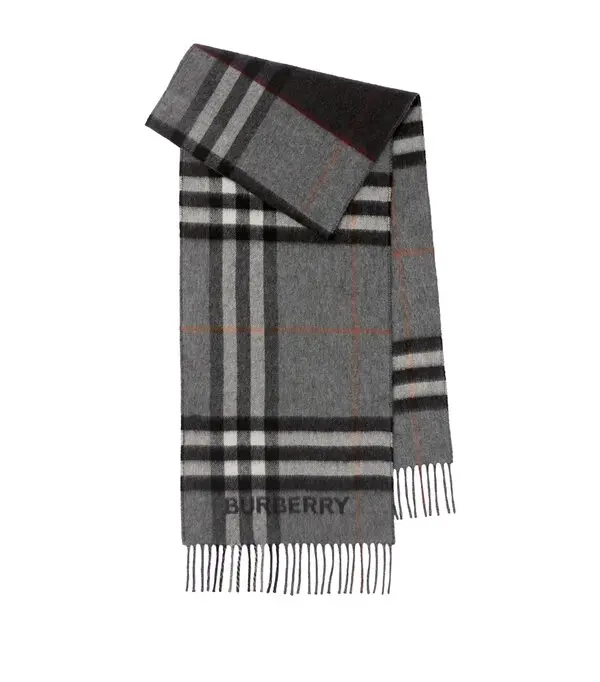 Burberry Cashmere Contrast Check Scarf - Grey