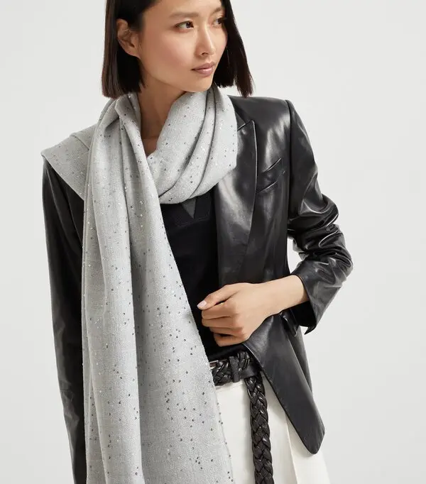 Brunello Cucinelli Cashmere-silk Diamond Yarn Sequin Scarf - Grey