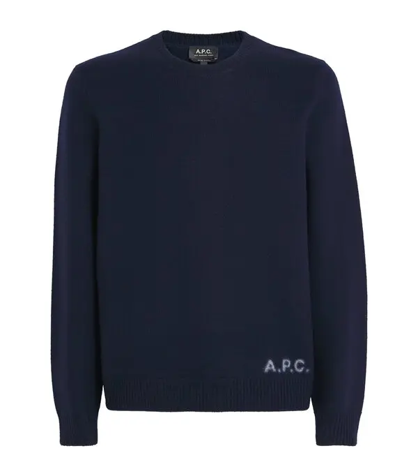 A.p.c. Merino Wool Edward Logo Sweater - Navy