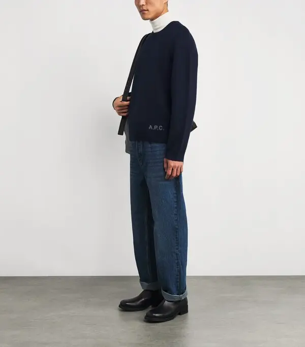 A.p.c. Merino Wool Edward Logo Sweater - Navy