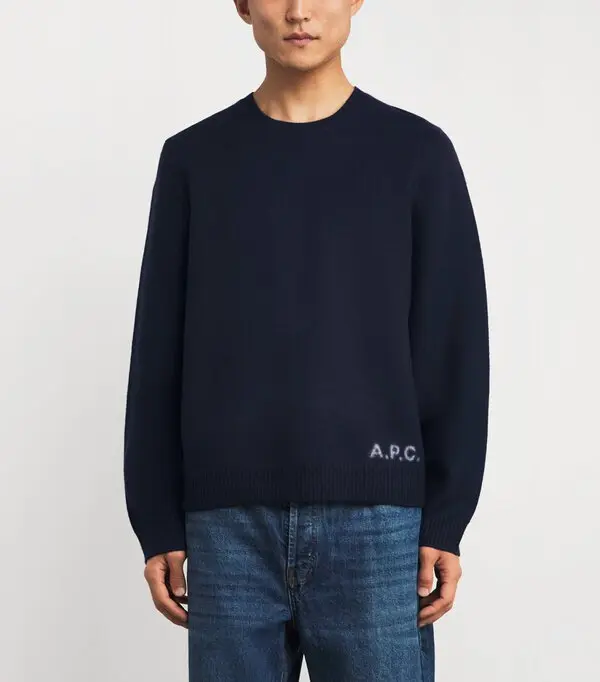 A.p.c. Merino Wool Edward Logo Sweater - Navy