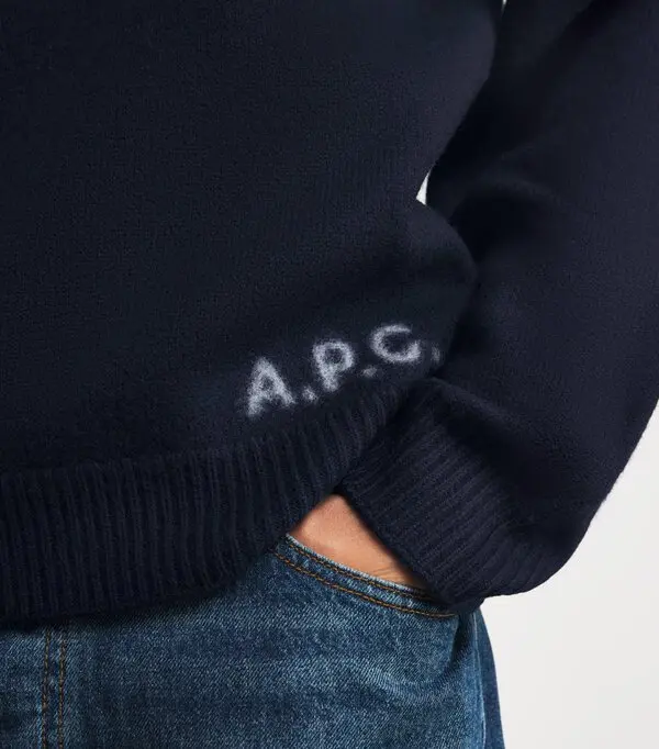 A.p.c. Merino Wool Edward Logo Sweater - Navy