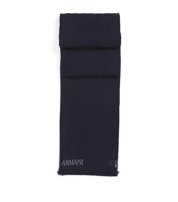 Giorgio Armani Wool Geometric Print Scarf - Blue