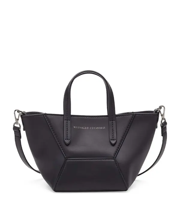 Brunello Cucinelli Bc Duo Mini Calfskin Tote Bag - Black