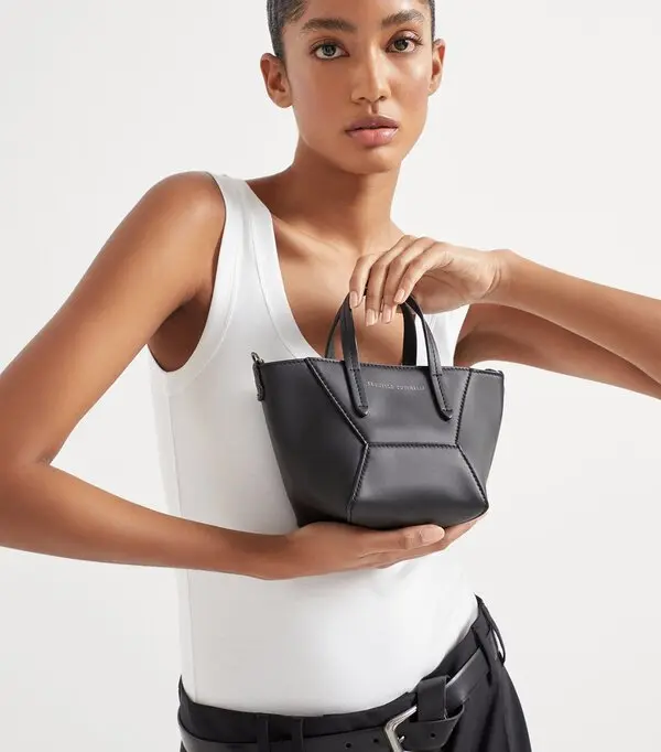Brunello Cucinelli Bc Duo Mini Calfskin Tote Bag - Black