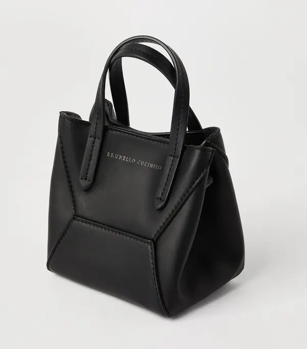 Brunello Cucinelli Bc Duo Mini Calfskin Tote Bag - Black
