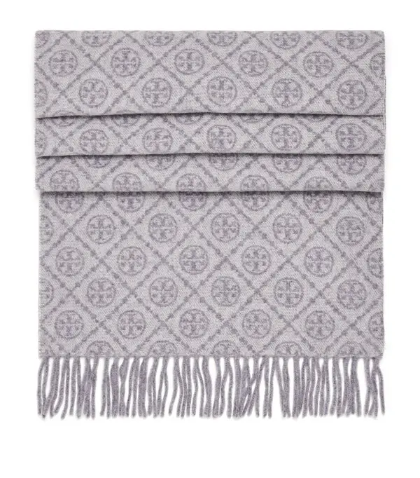 Tory Burch Wool-cashmere Monogram Scarf - Grey