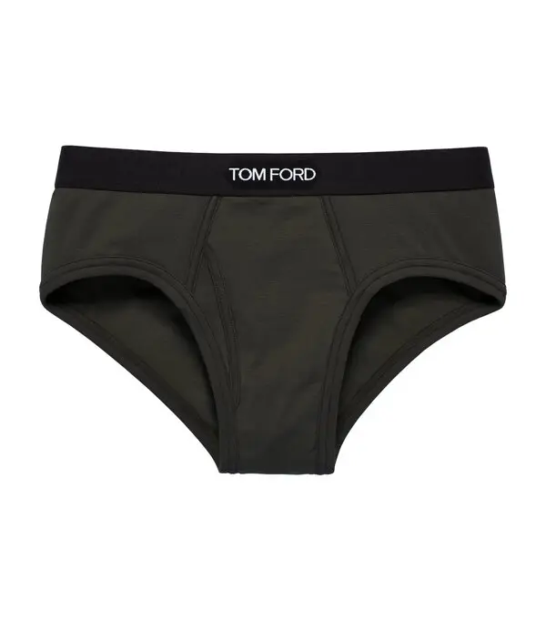 TOM FORD Stretch-cotton Logo Briefs - Green