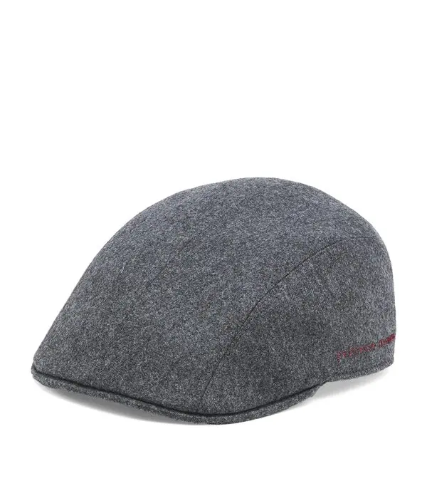 Brunello Cucinelli Virgin Wool Embroidered Cap - Grey