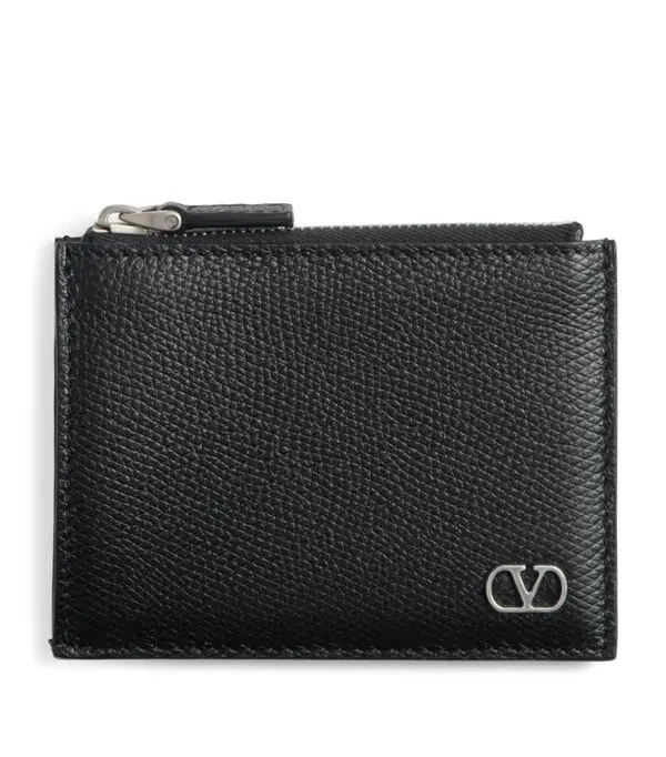 Valentino Garavani Leather Vlogo Coin And Card Holder - Black