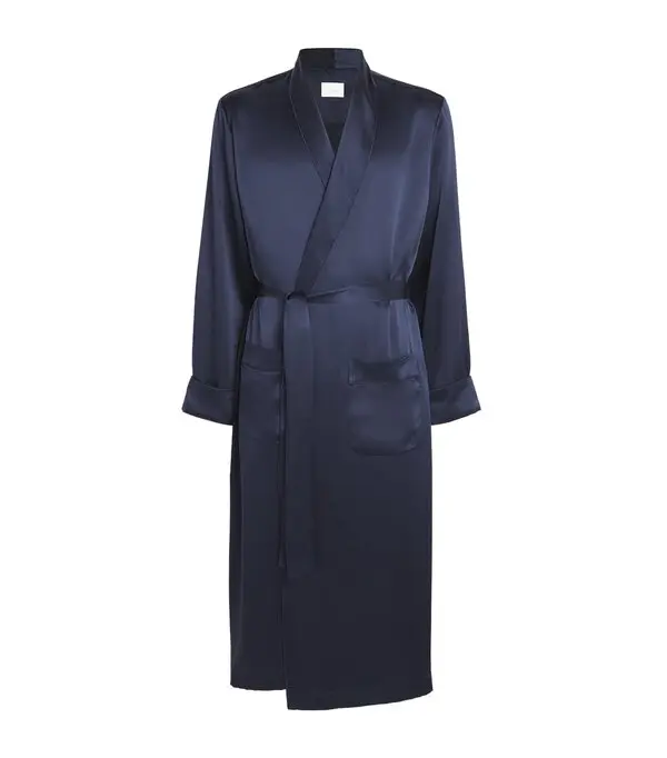 Harrods Silk Night Robe - Navy