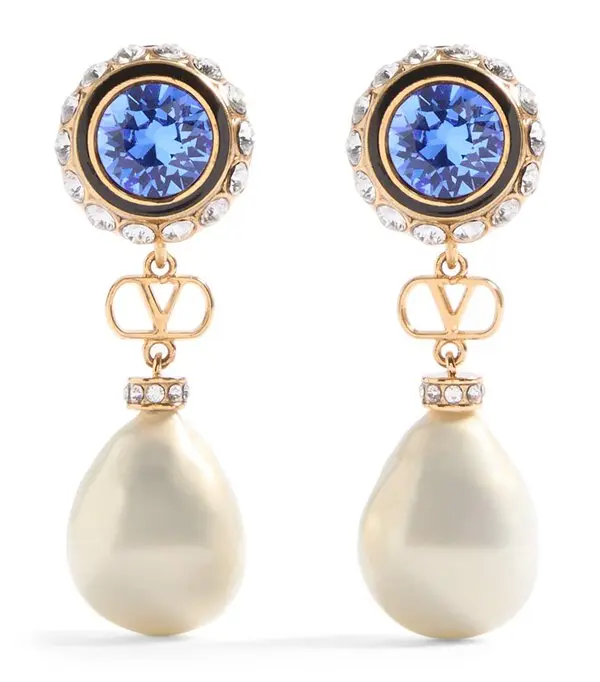 Valentino Garavani Vlogo Signature Pearl Earrings - Blue