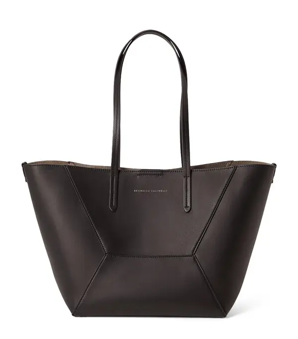 Brunello Cucinelli Small Calfskin Bc Duo Tote Bag - Brown