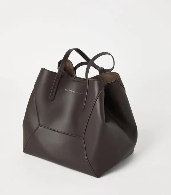 Brunello Cucinelli Small Calfskin Bc Duo Tote Bag - Brown