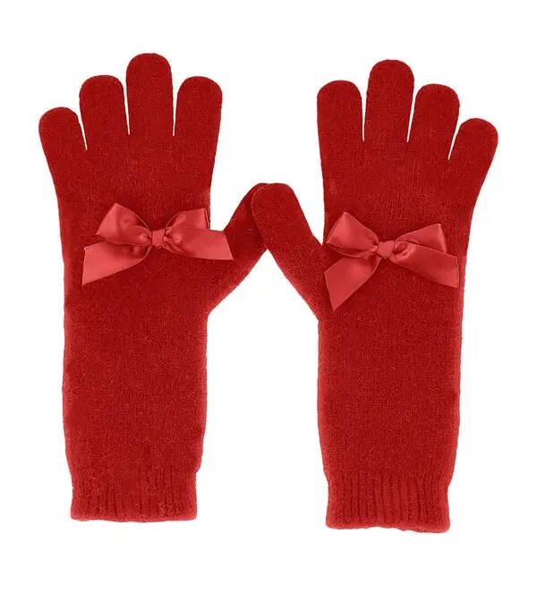 Monnalisa Bow Embellished Gloves - Red