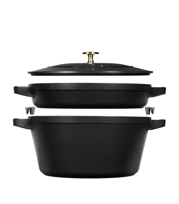STAUB 2-piece Round Stackable Cocotte Set - Black