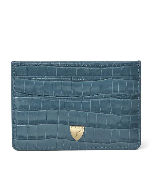 ASPINAL OF LONDON Leather Croc-embossed Slim Card Holder - Blue