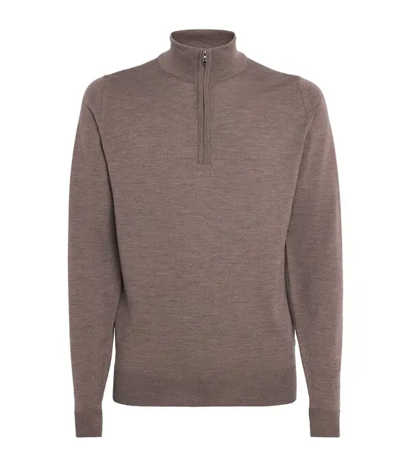 John Smedley Merino Wool Quarter-zip Sweater - Brown