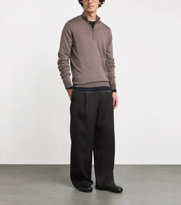 John Smedley Merino Wool Quarter-zip Sweater - Brown