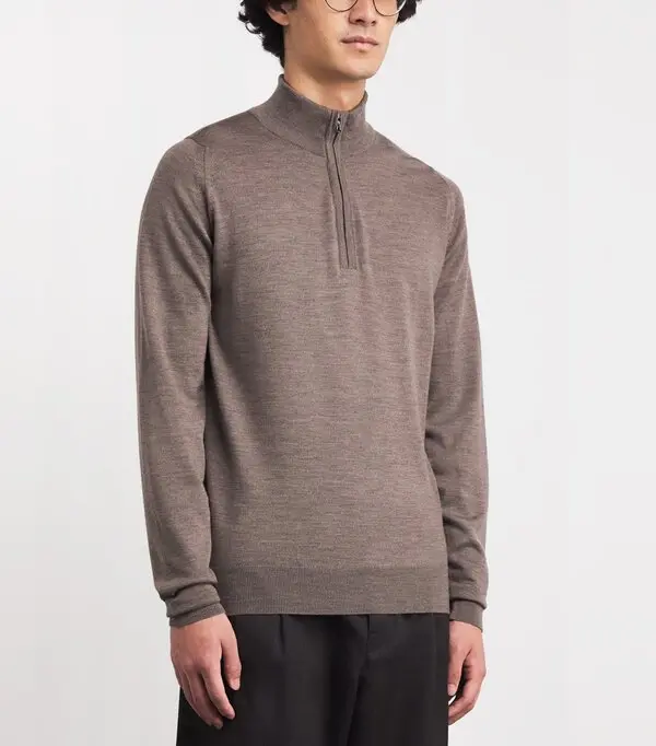 John Smedley Merino Wool Quarter-zip Sweater - Brown