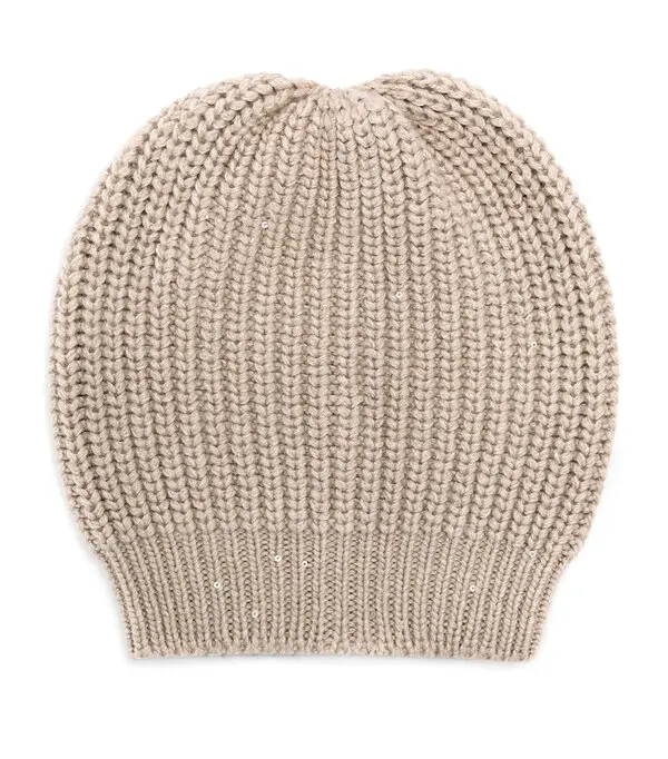 Brunello Cucinelli Cashmere-silk Embellished Beanie - Beige
