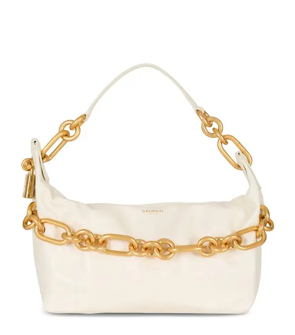 Balmain Medium Leather Sync Shoulder Bag - Beige