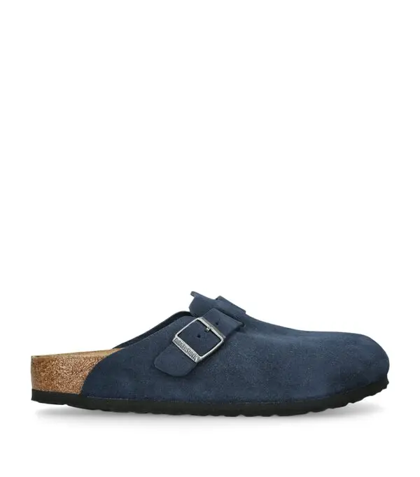 BIRKENSTOCK Suede Boston Clogs - Navy