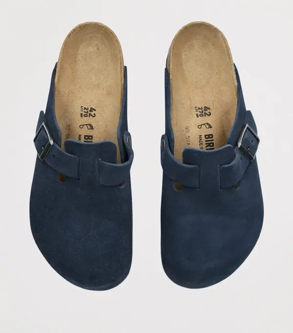 BIRKENSTOCK Suede Boston Clogs - Navy