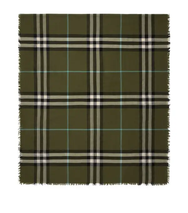 Burberry Wool Wide Check Scarf - Green