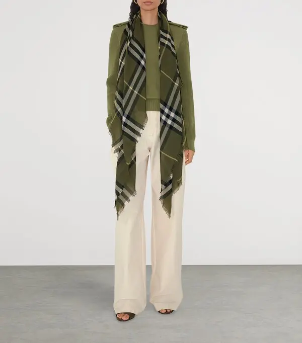 Burberry Wool Wide Check Scarf - Green