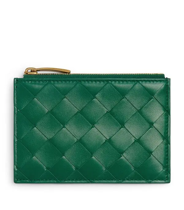 Bottega Veneta Leather Zipped Card Holder - Green