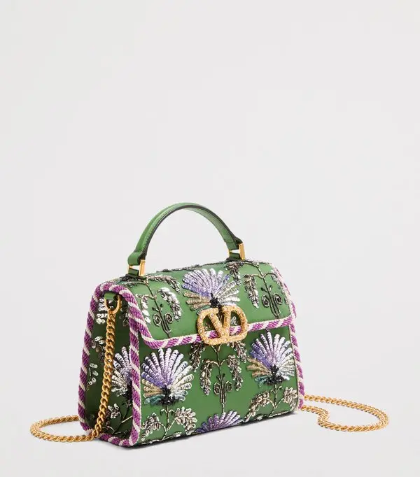 Valentino Garavani Mini Leather Embellished Vsling Top Handle Bag - Green