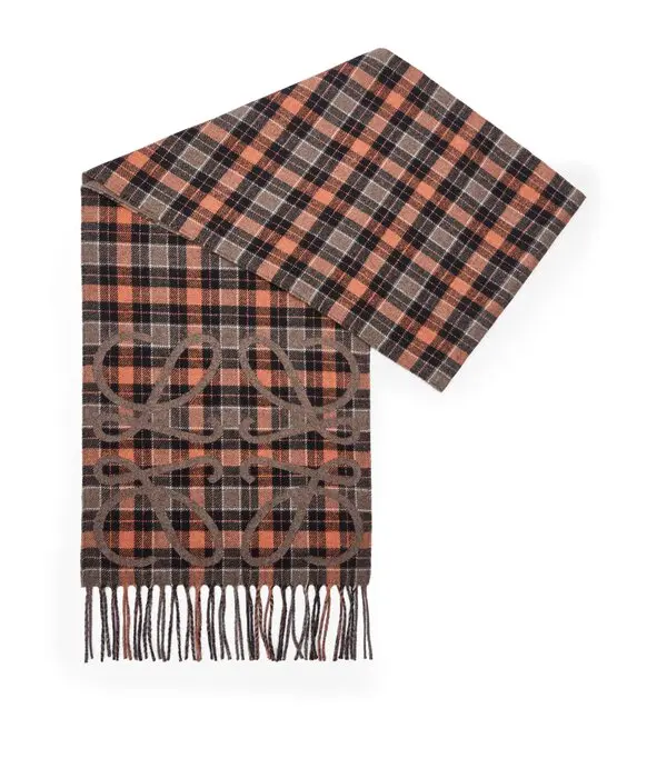 Loewe Silk-cashmere Anagram Check Scarf - Brown