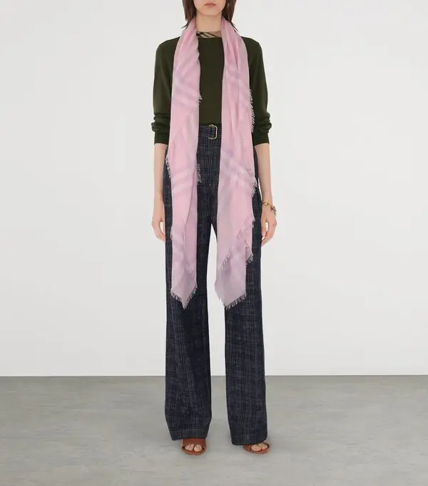 Burberry Wool Wide Check Scarf - Pink