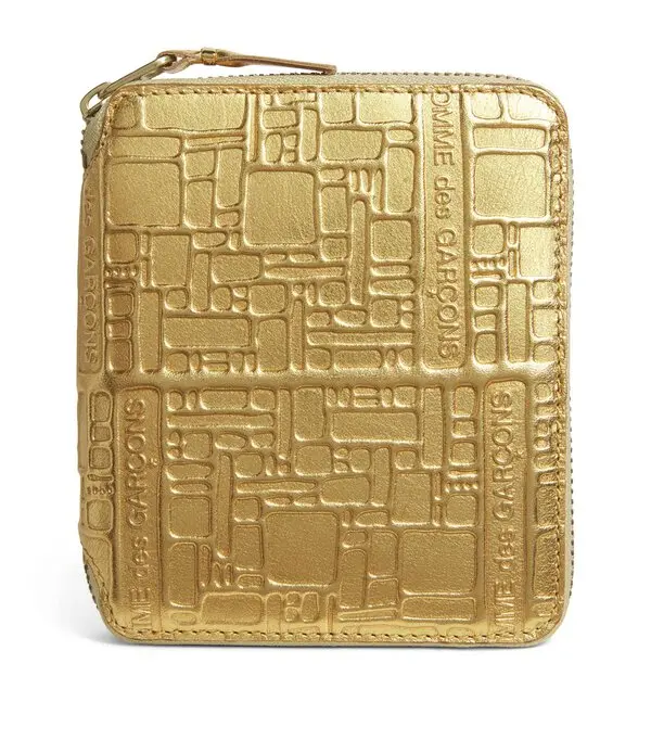 Comme Des Garçons Leather Embossed Logo Zipped Wallet - Gold