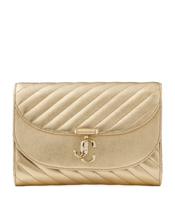 JIMMY CHOO Leather Curve Clutch Bag - Gold
