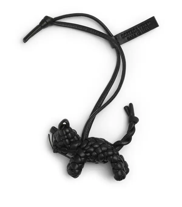 Bottega Veneta Leather Intrecciato Cat Charm - Black