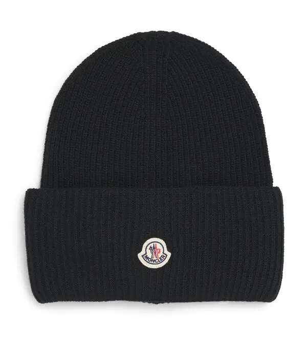 Moncler Virgin Wool Ribbed Beanie - Black