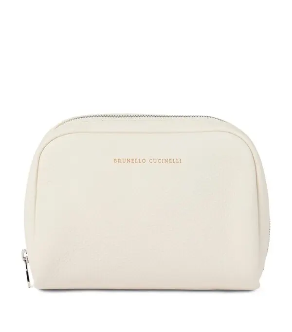 Brunello Cucinelli Grained Leather Wash Bag - White